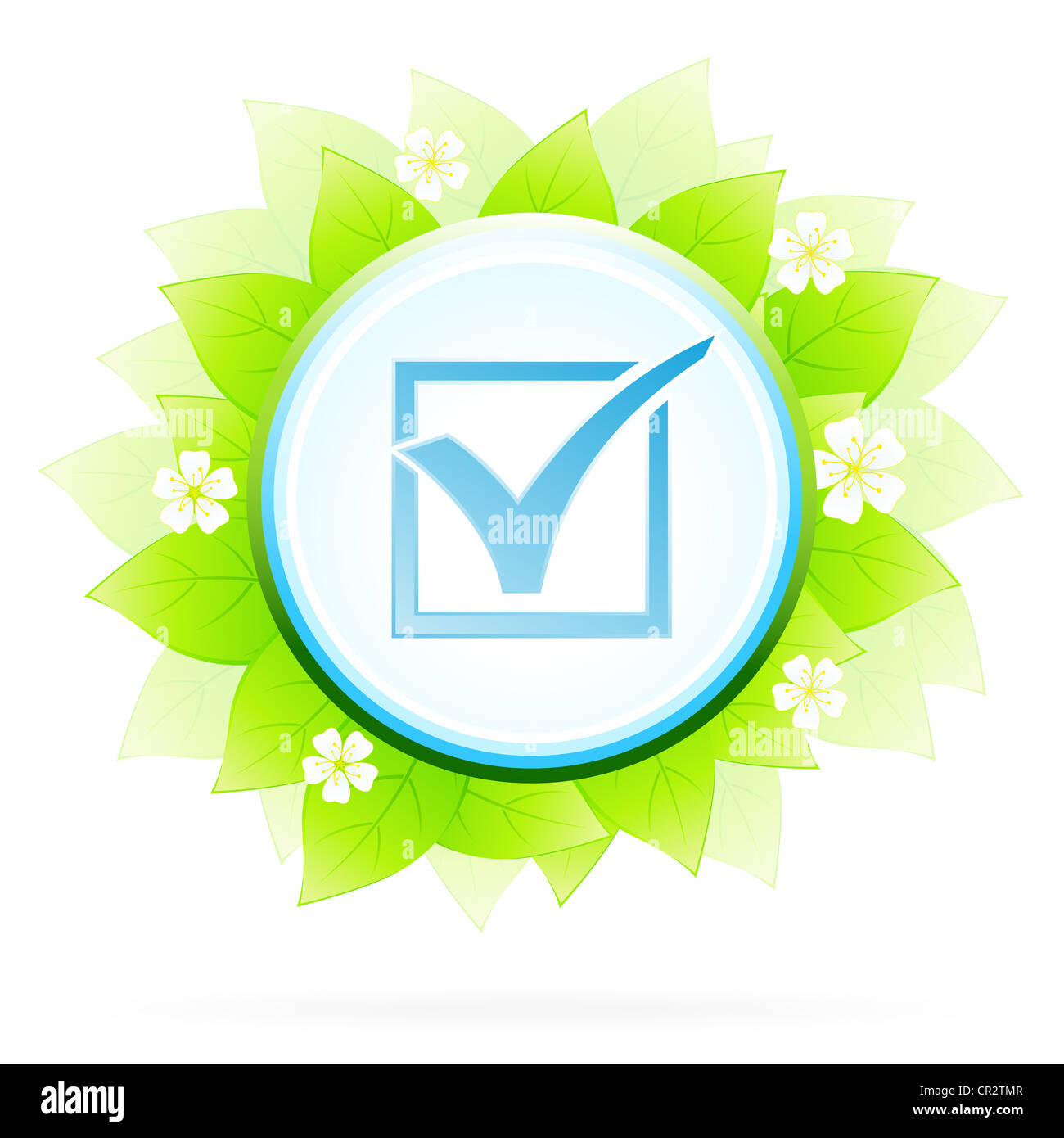 Check Item Symbol with Leaves and Flowers Stock Photo - Alamy