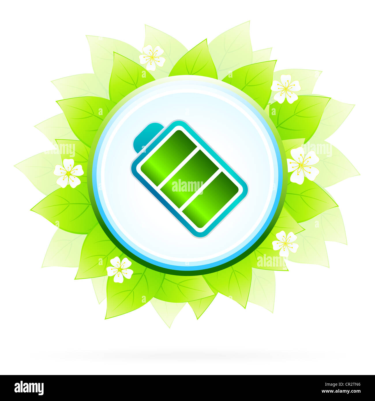 Battery Symbol with Leaves and Flowers Stock Photo - Alamy