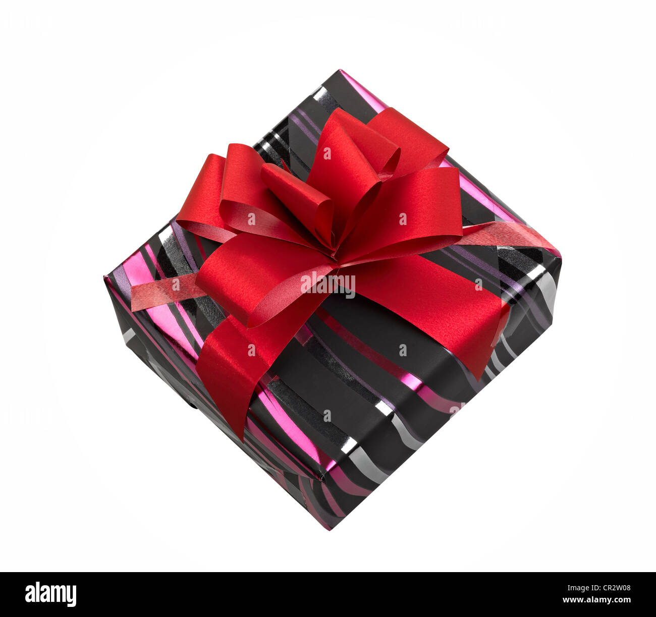 Single gift box with red ribbon on white background. clipping path ...