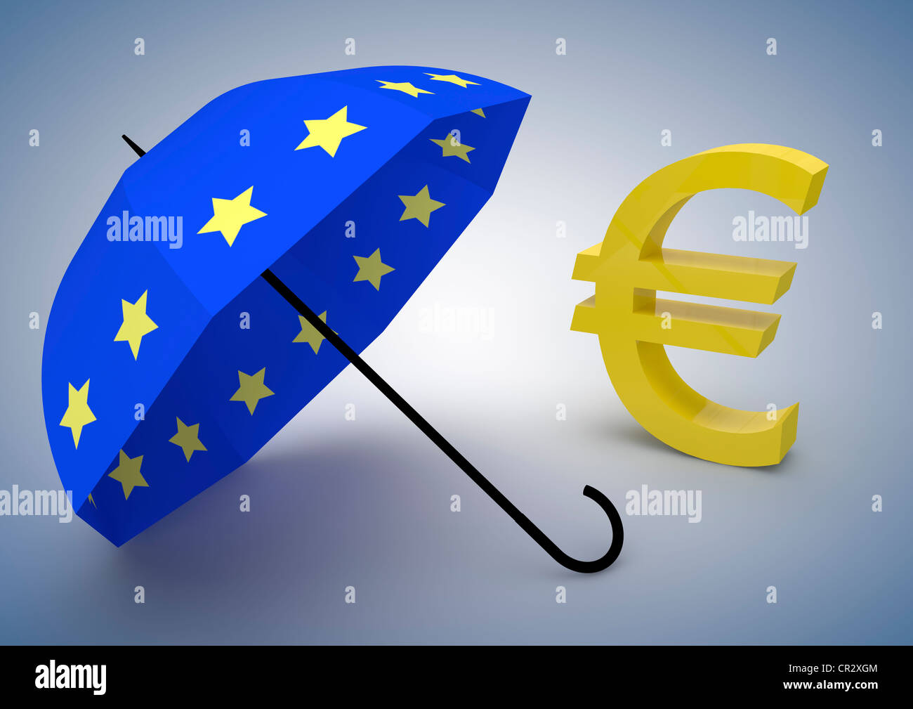 Euro rescue umbrella and euro sign, symbolic image for the euro crisis ...