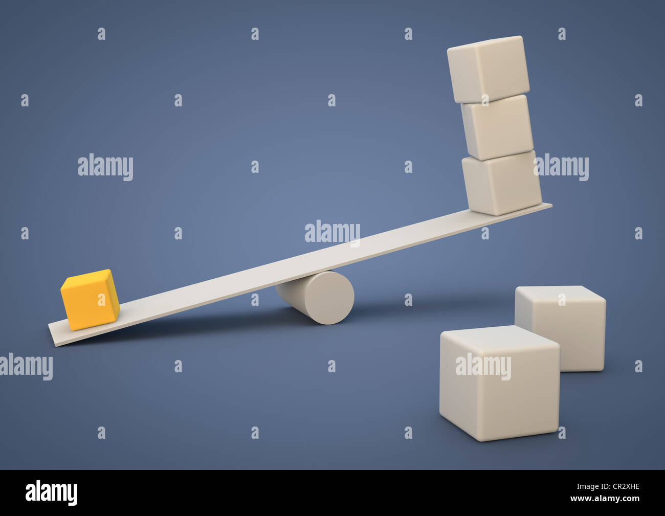 Seesaw out of balance, small cube weighing more than many large cubes ...