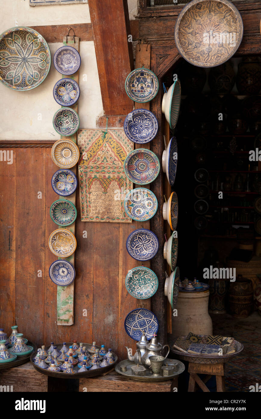 Store with bowls, Fes or Fez in Morocco, Africa Stock Photo - Alamy