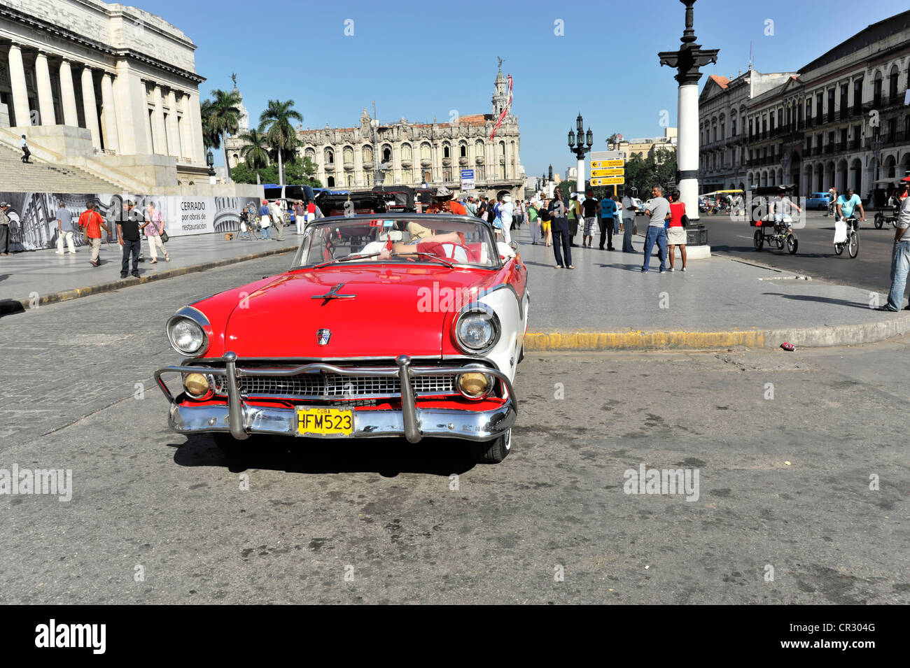 Ford Cabriolet, convertible vintage car, 1950's, in the town centre of ...