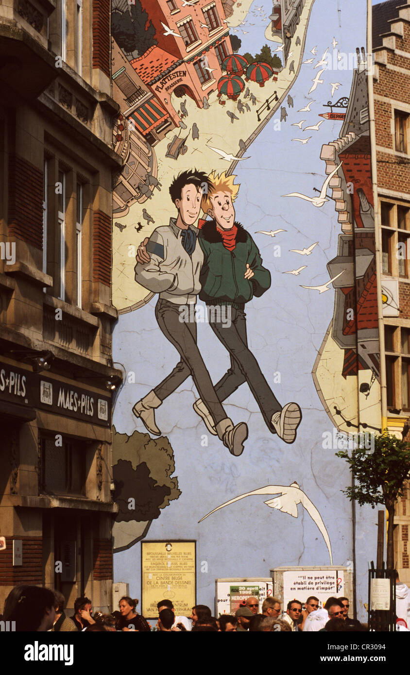 Belgium, Brussels, painted cartoons on a frontage Stock Photo - Alamy