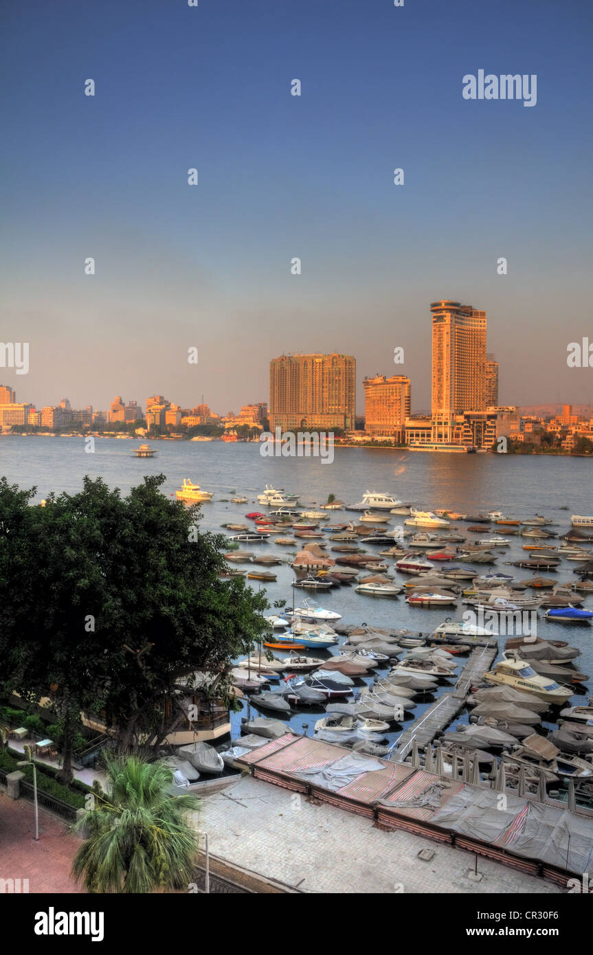 A central Cairo panorama looking east and north across the Nile River ...