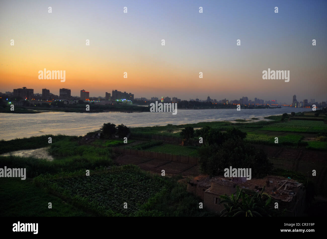 A central Cairo panorama looking west and north across the Nile River ...