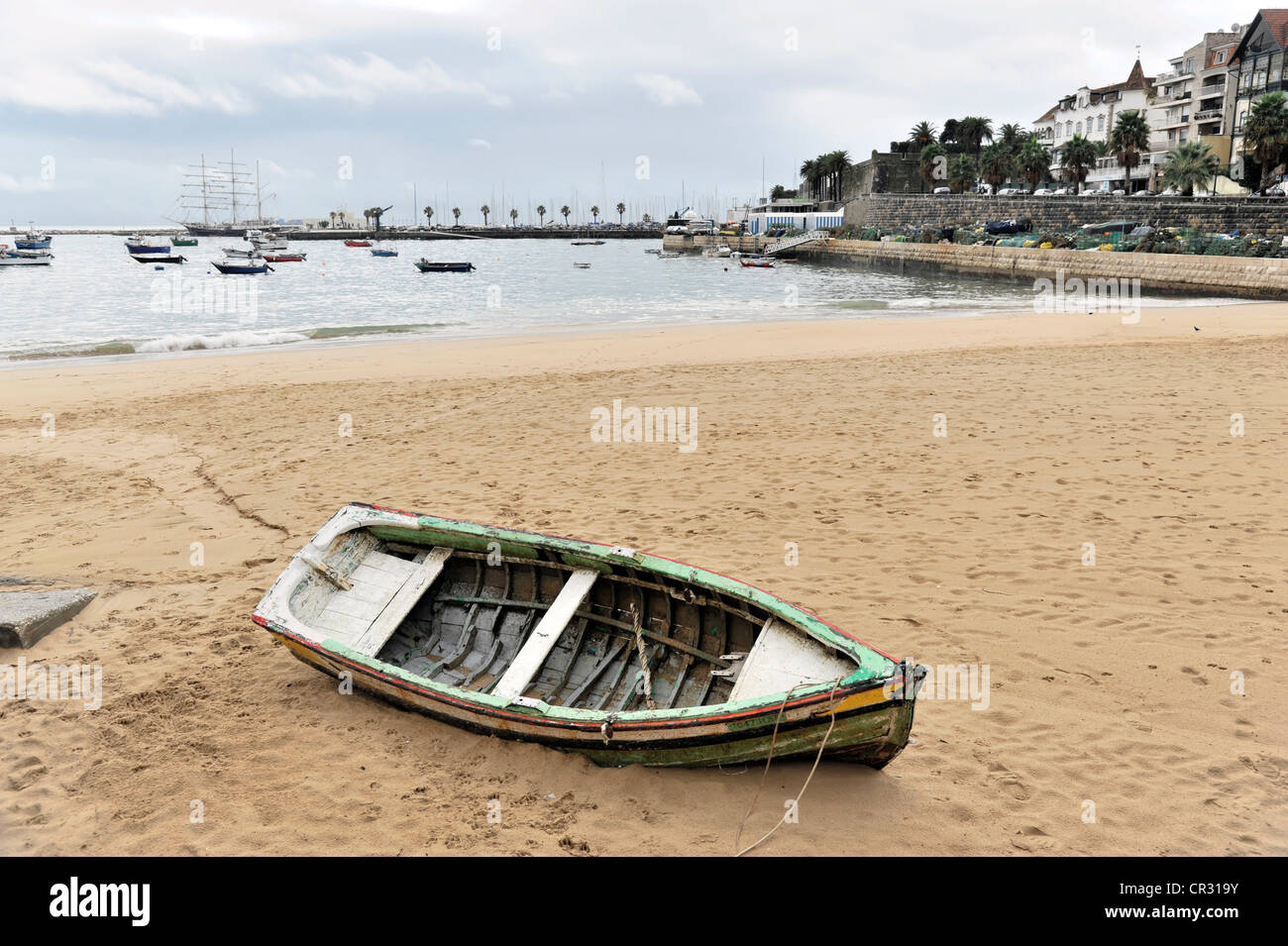 Old broken-down boat, small sand beach, harbour, Cascais, Lisbon, Portugal, Europe Stock Photo ...
