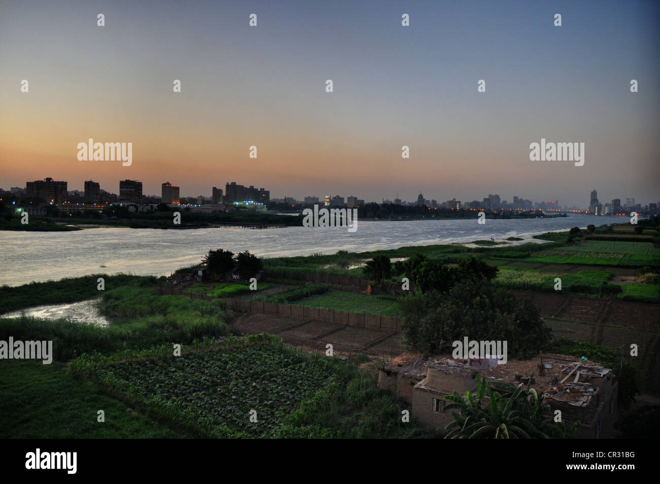 A central Cairo panorama looking west and north across the Nile River ...