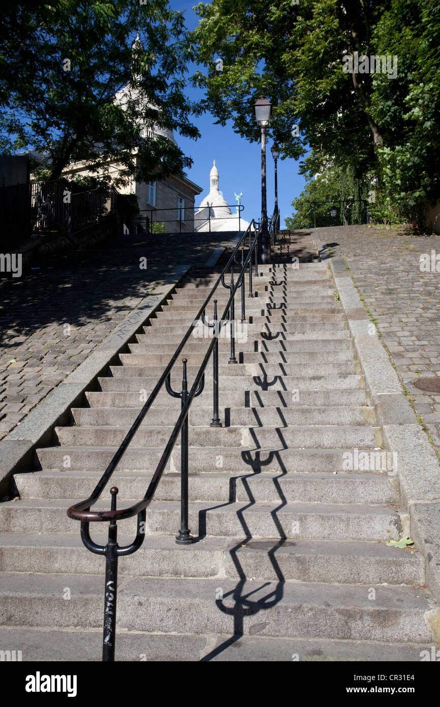 France, Paris, Montmartre, stairs leading to Basilique du Sacre Coeur ...