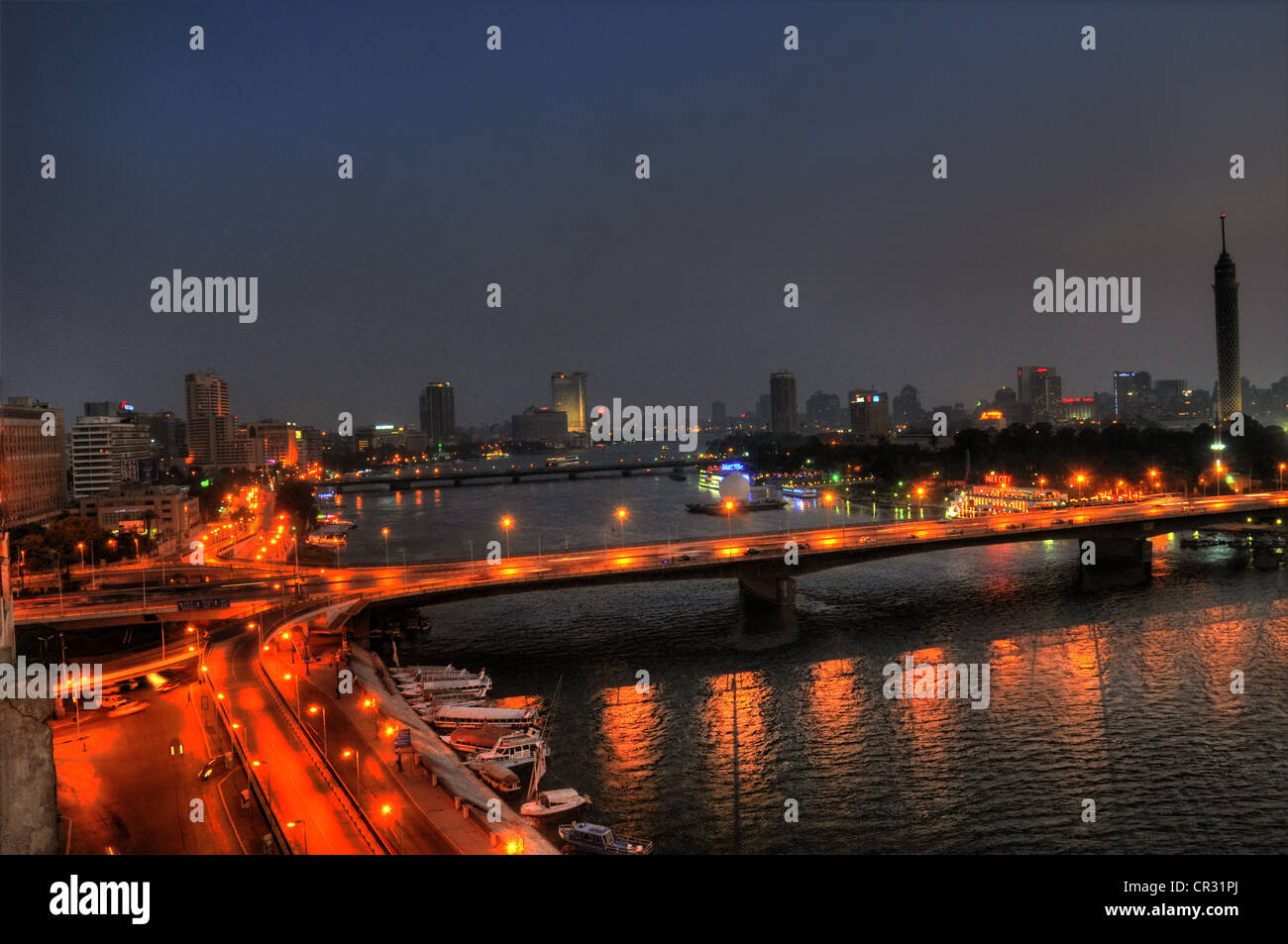 A central Cairo panorama looking southwest across the Nile River at ...