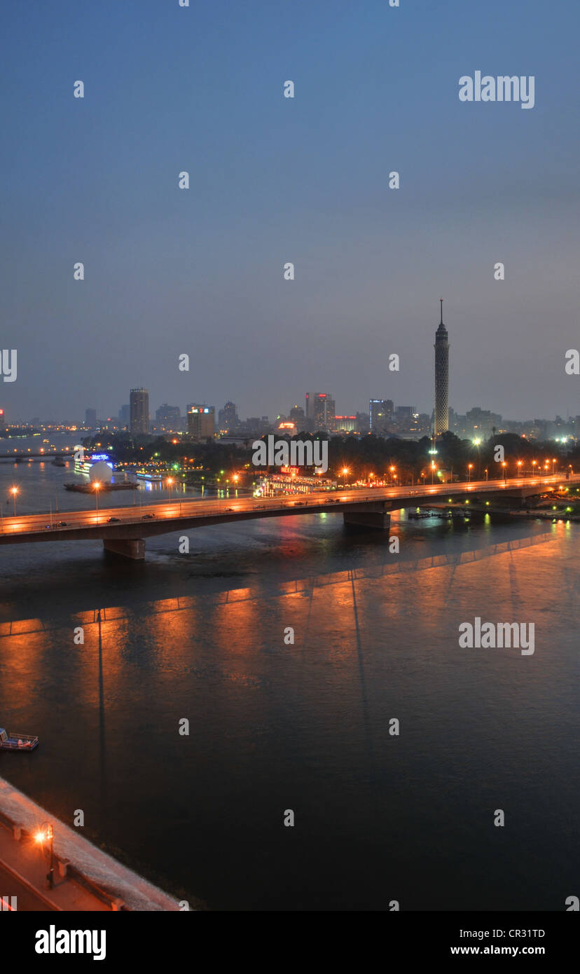 A central Cairo panorama looking southwest across the Nile River at ...