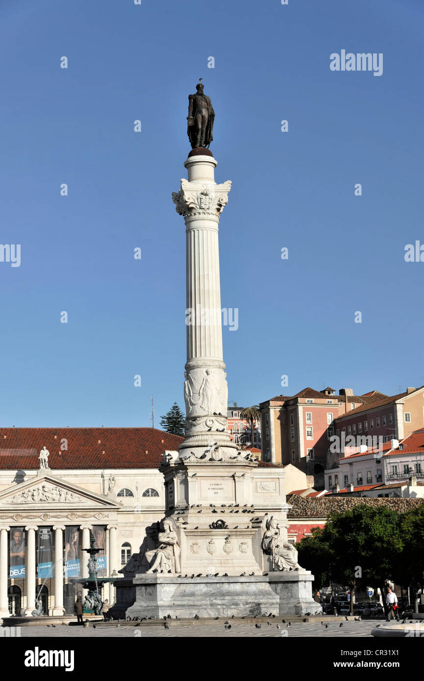 Statue of King Pedro IV, Praca Rossio, Rossio Square, with the Teatro ...