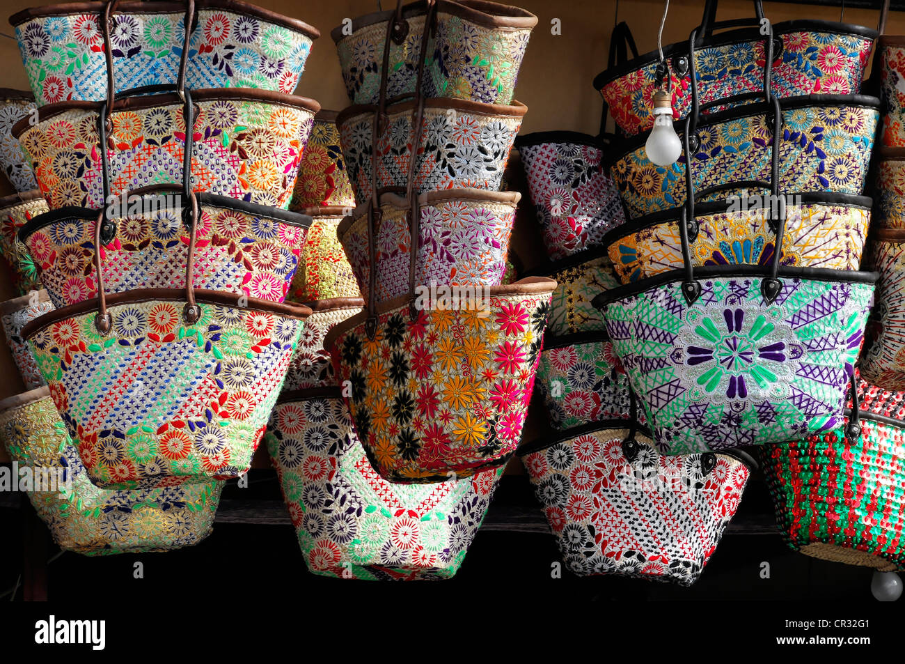 Baskets, souvenirs, Medina, souks of Marrakech, Morocco, Africa Stock ...