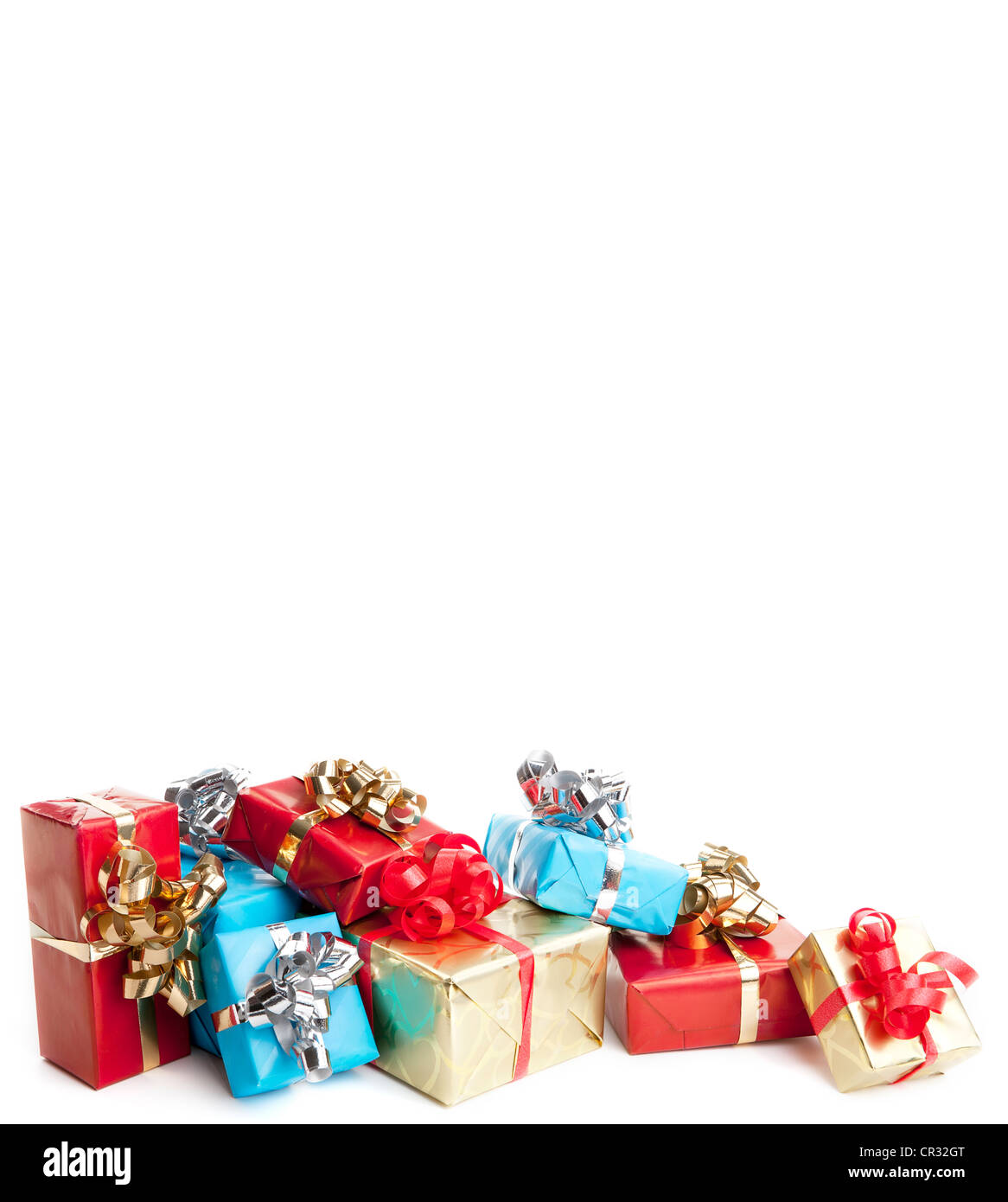 colorfull gift present with shiny ribbons isolated on white background ...