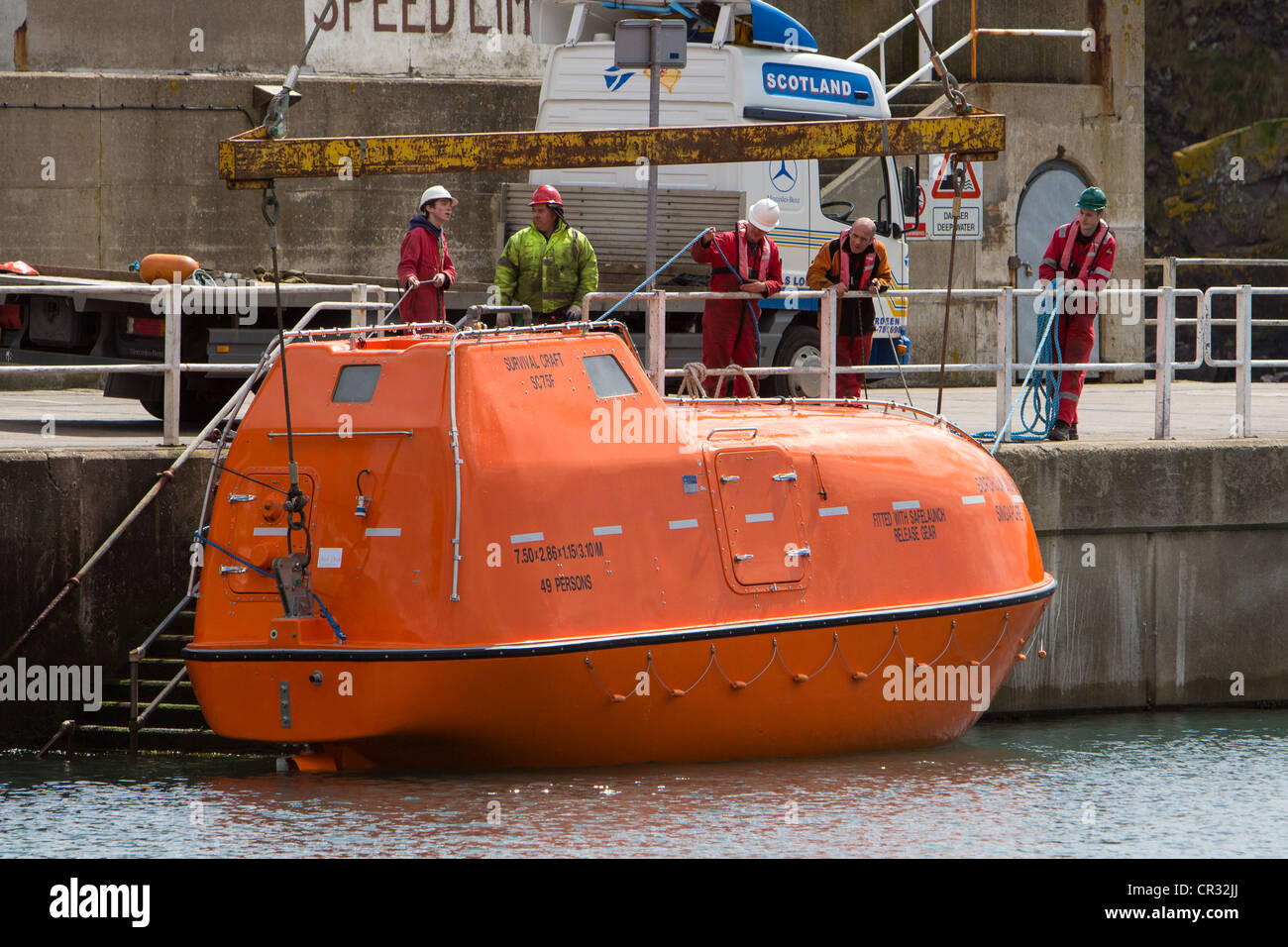 Oil support vessel Lifeboat(s) being tested and inspected at Stonehaven ...