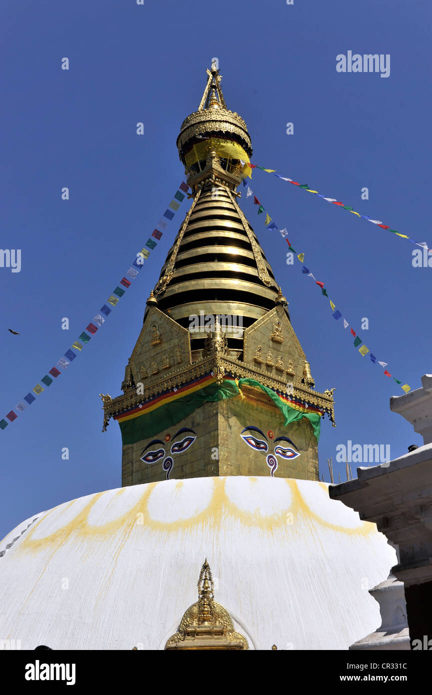 Tibetan Buddhism, Hinduism, Swayambhunath Temple, white stupa, golden ...