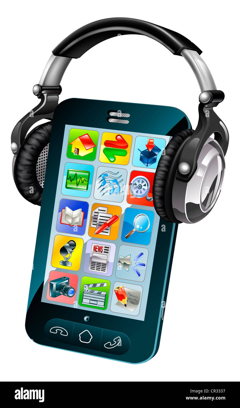 A cell phone wearing large dj headphones Stock Photo - Alamy
