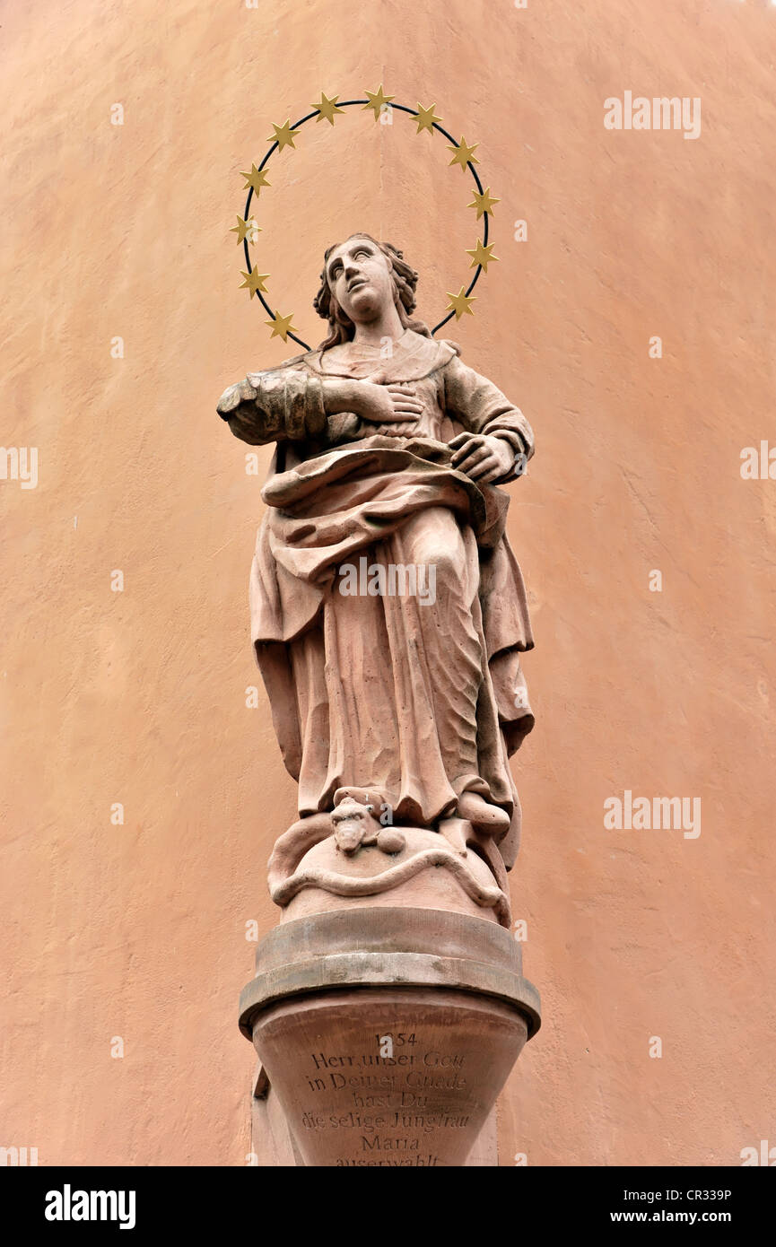 Statue of the Virgin Mary, 1854, old town, Miltenberg, Bavaria, Germany ...