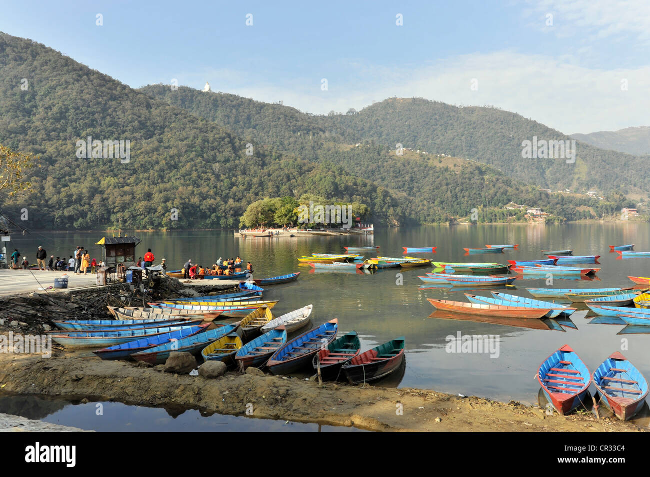 Rowing boats, view of the Phewa Lake, Pokhara, Nepal, Asia Stock Photo ...