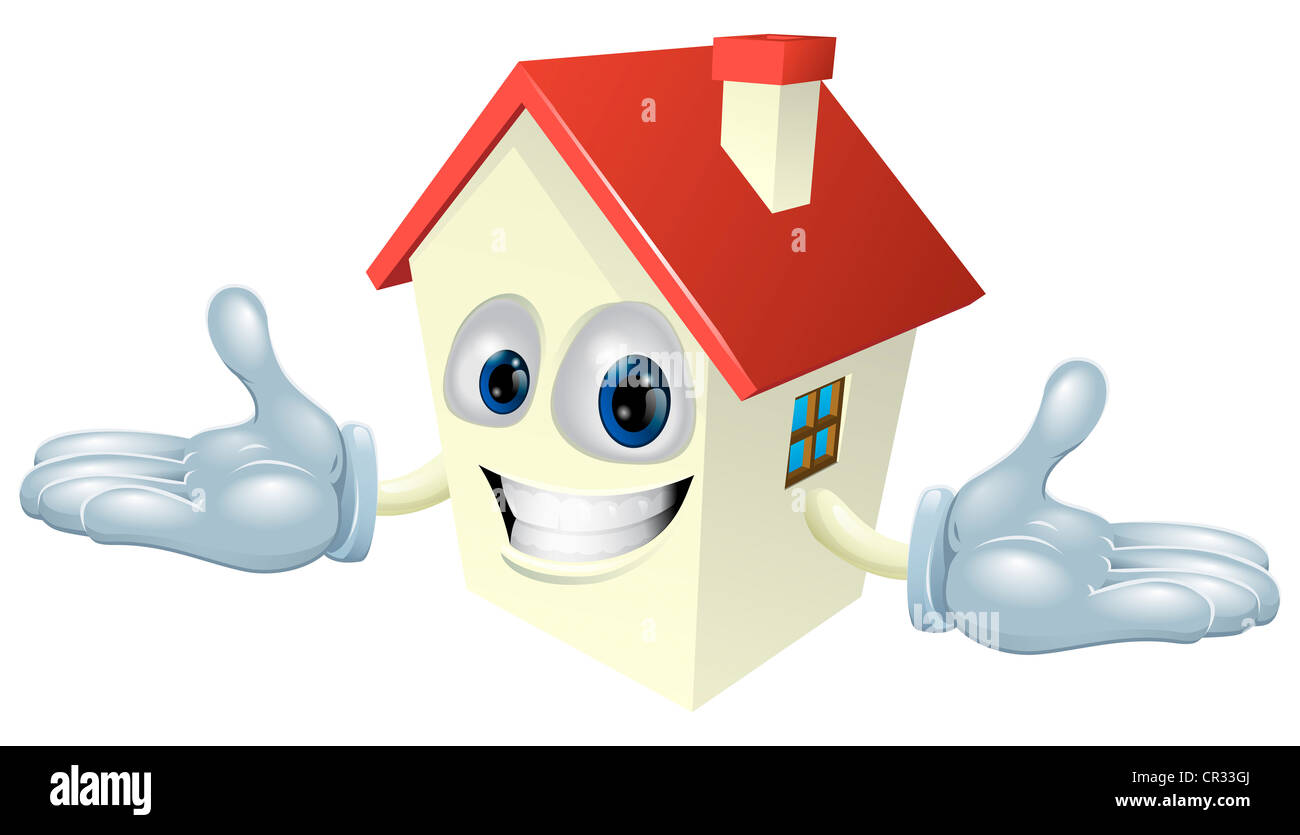 Illustration of a cute happy house character smiling Stock Photo - Alamy
