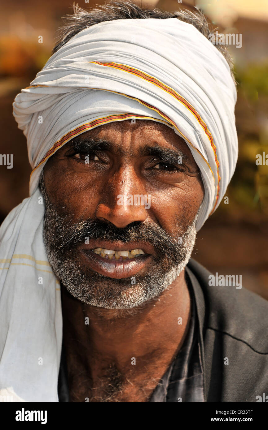 Indian man, camel driver, portrait, Kalakho, Rajasthan, North India ...