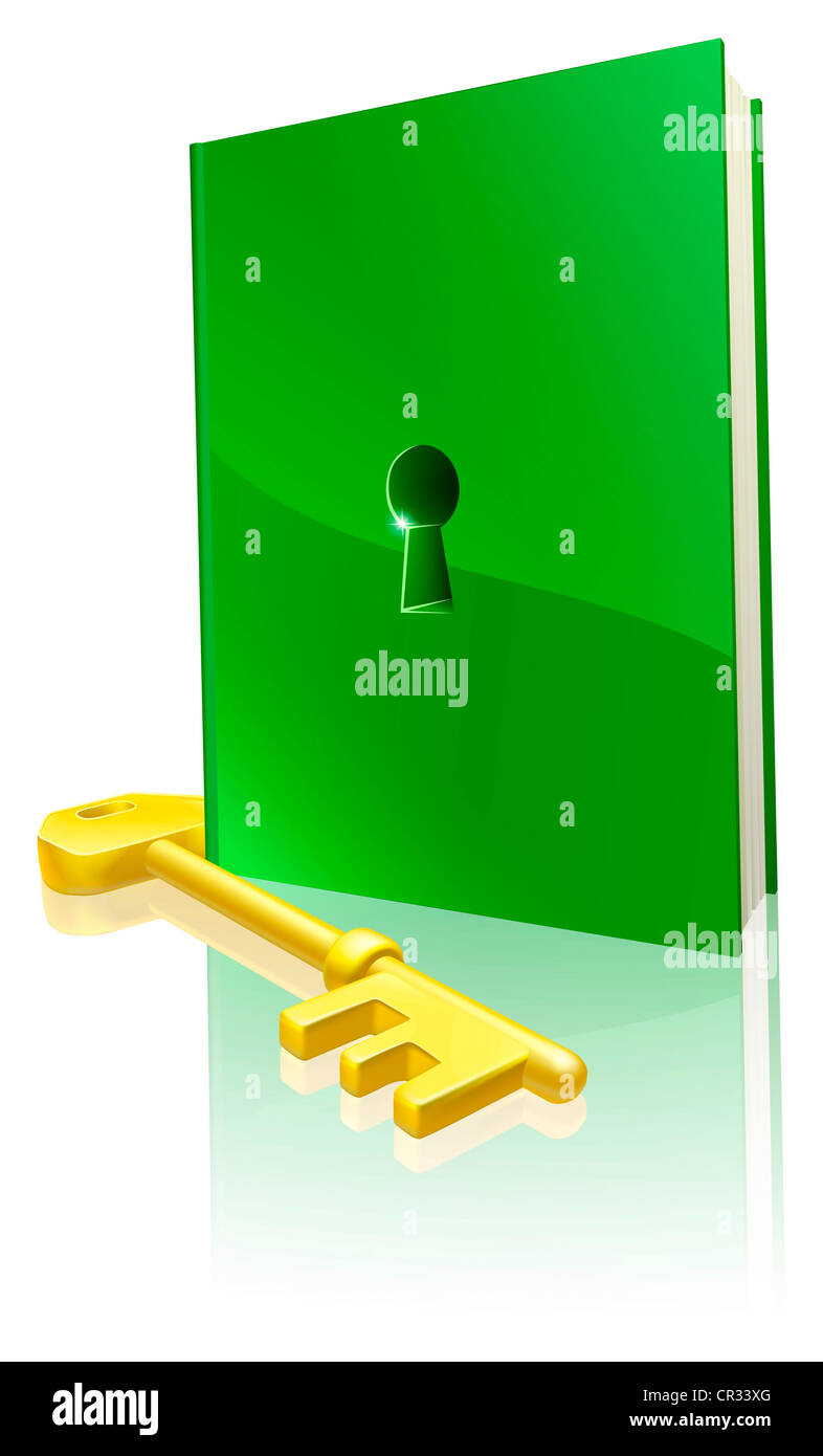 Access to education concept, a green book with keyhole and gold key to ...