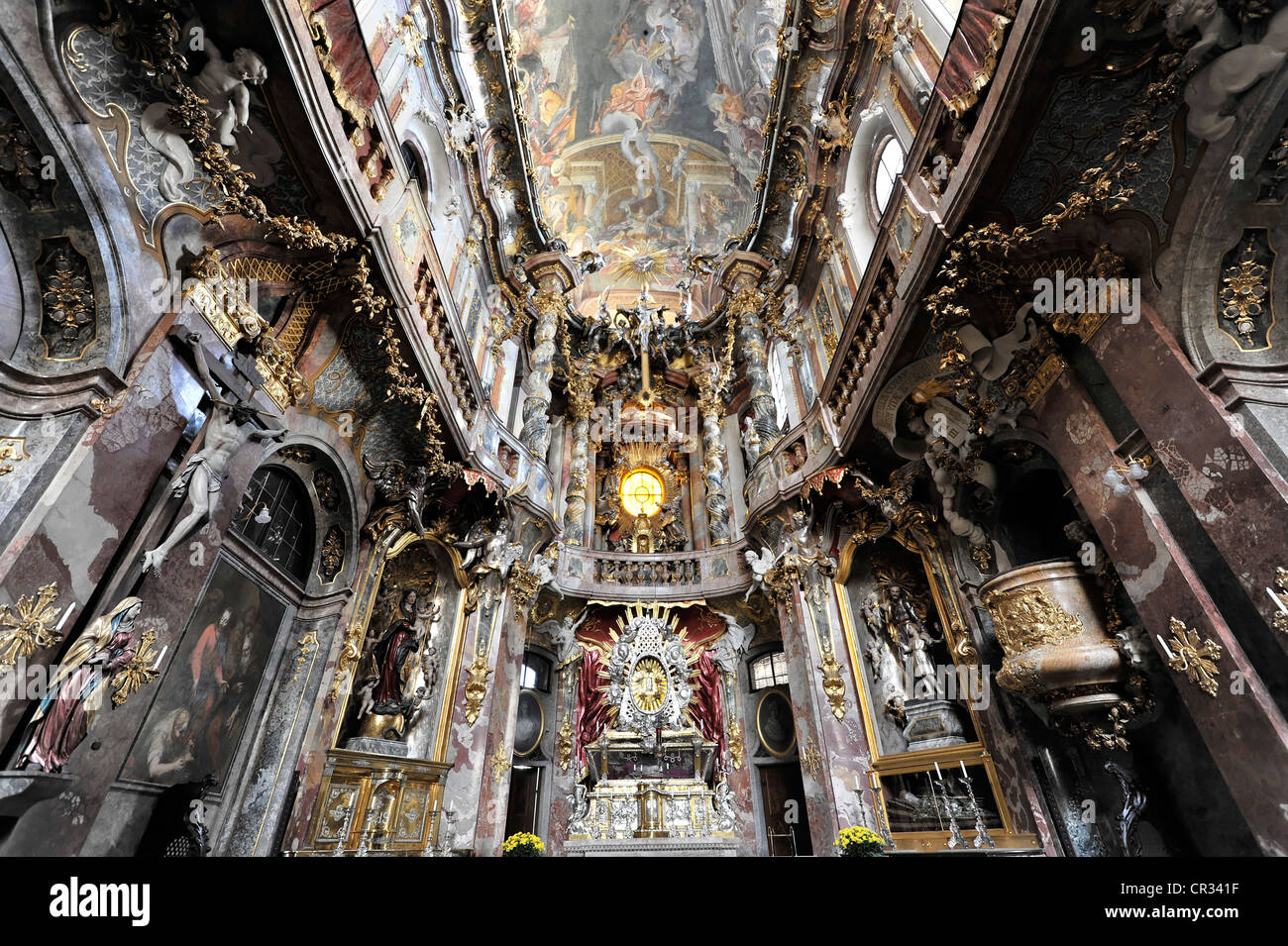 Interior view of Asamkirche Church, St. Johann Nepomuk church, Rococo ...