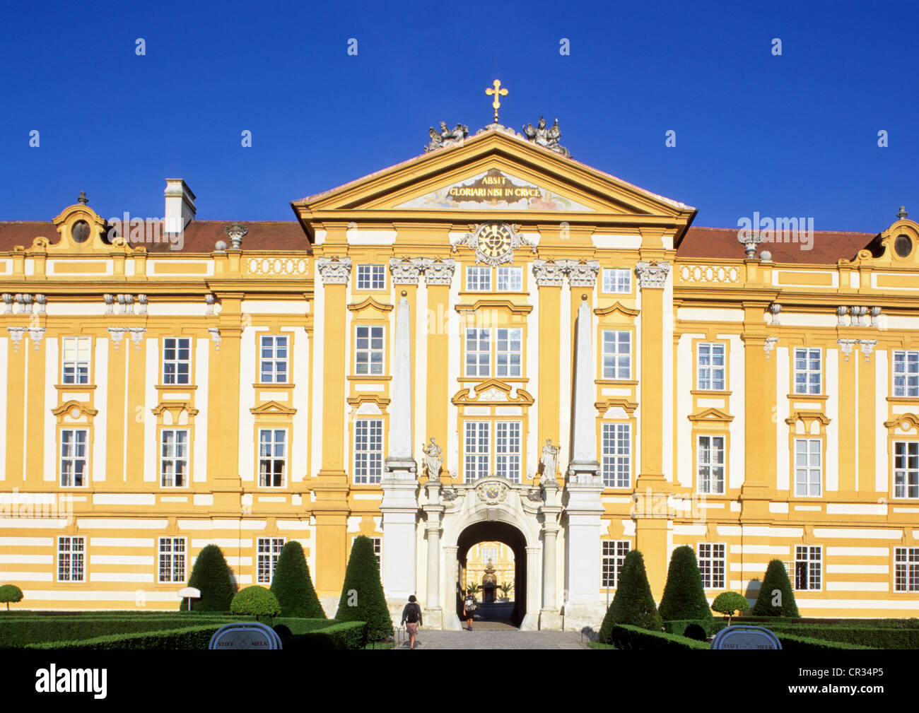 Austria, Lower Austria, Melk, baroque style facade of the Abbey Stock ...