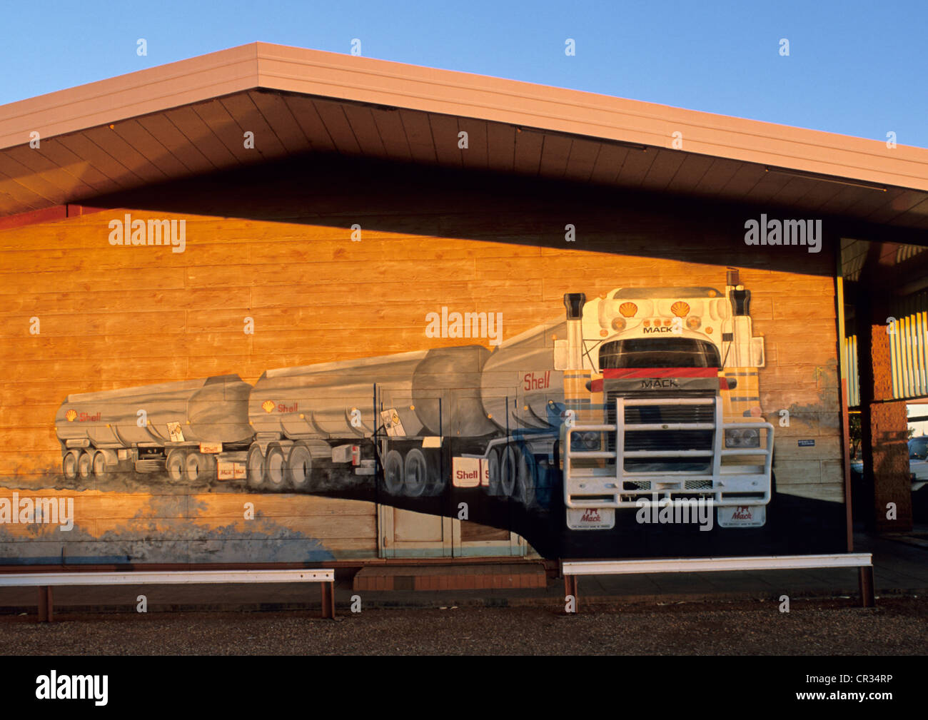 Australia, Northern Territory, painted wall represented a road-train on ...