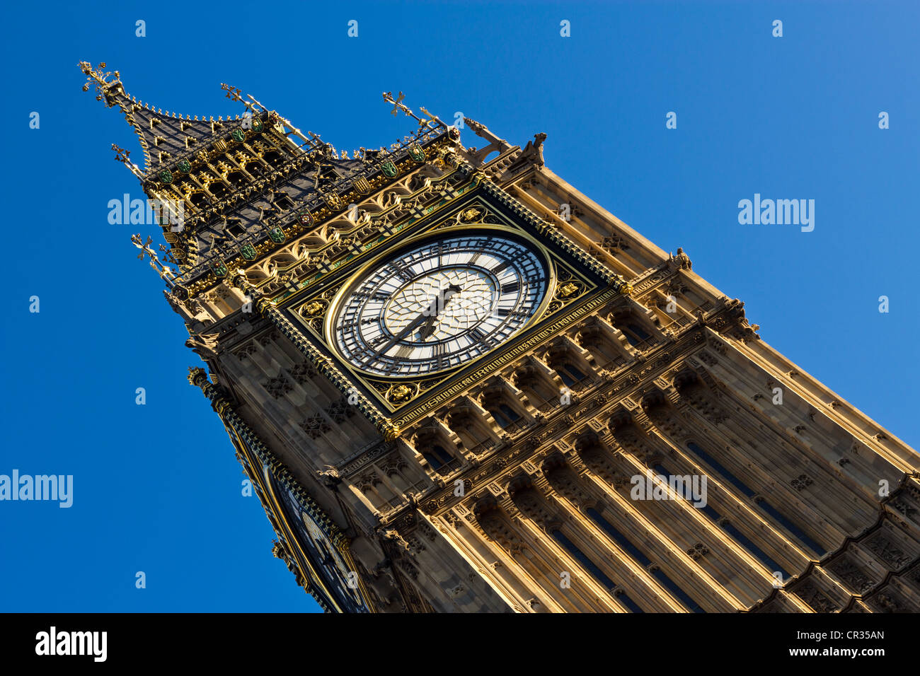 Big Ben tower clock against blue sky London Stock Photo - Alamy