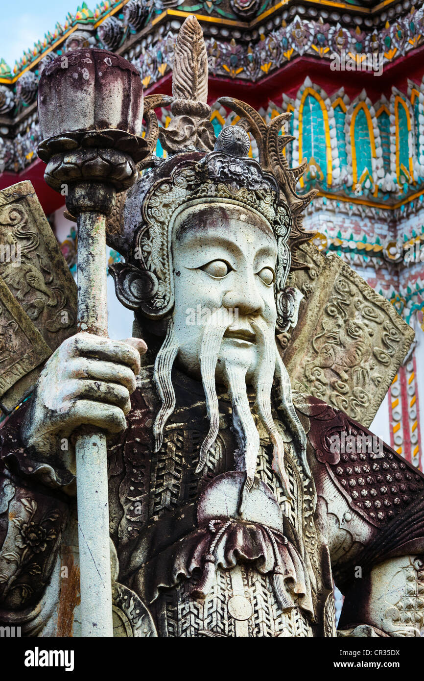 Chinese stone guardian statue close up in Wat Pho Buddhist Temple ...