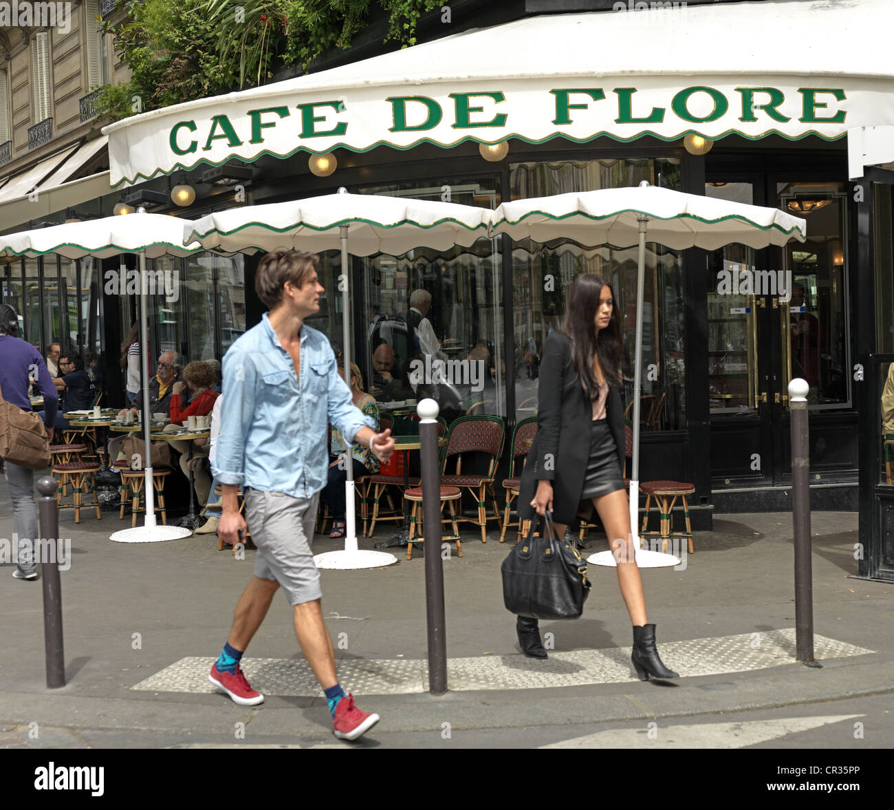 Paris Cafe Scene Left Bank St.Germain Area Cafe De Flore Stock Photo ...