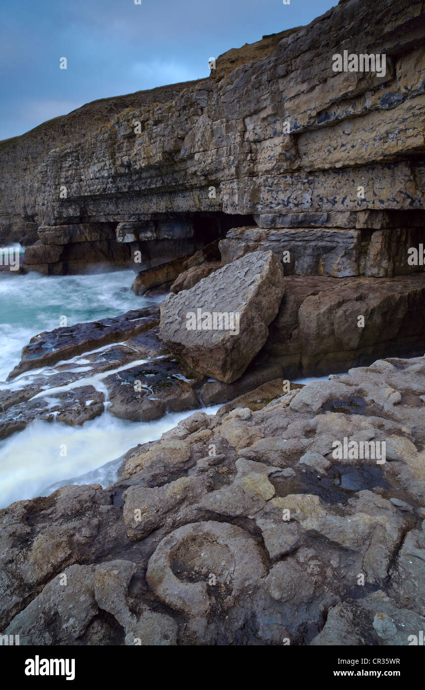 A moody February morning at Dancing Ledge, Jurassic Coast, Dorset Stock ...