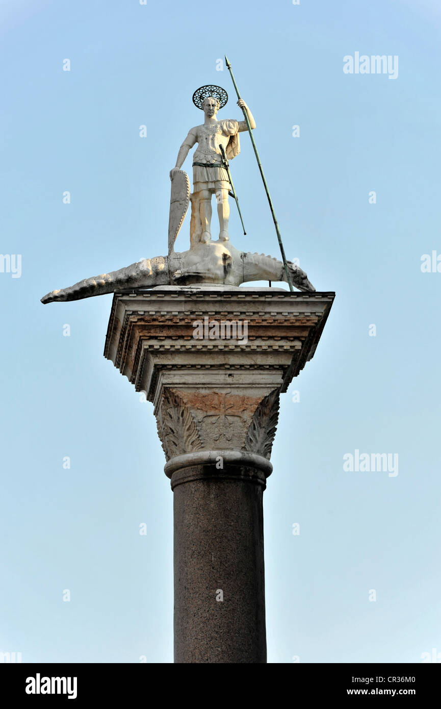 St. Theodore, statue on a column on St. Mark's Square, Piazzetta dei ...