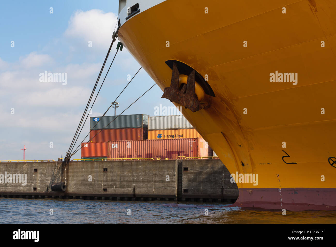 Bow of a container ship in the Port of Hamburg, Hamburg, Germany ...