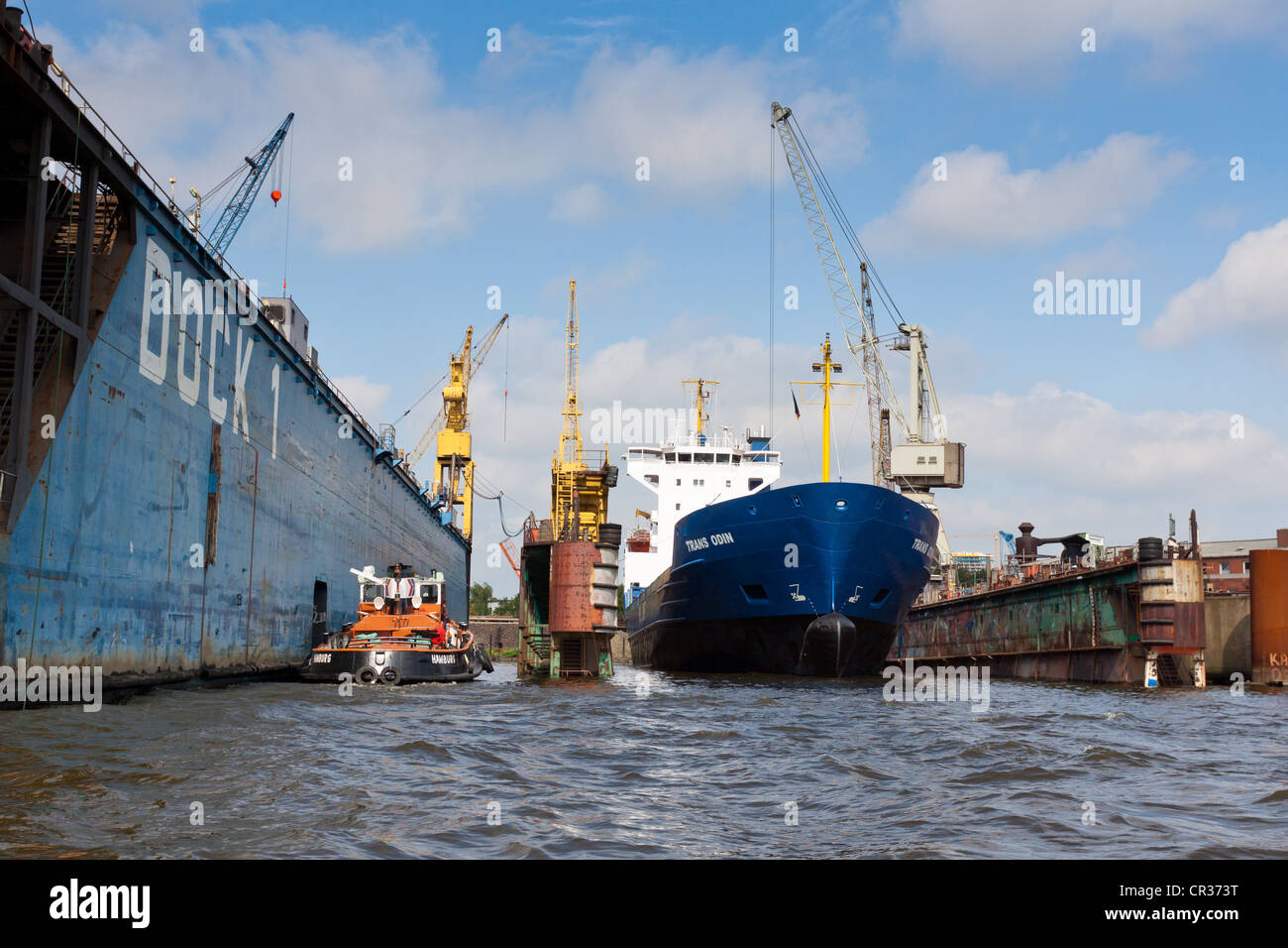 Renovated container ship in a dock, Hamburg, Germany, Europe Stock ...