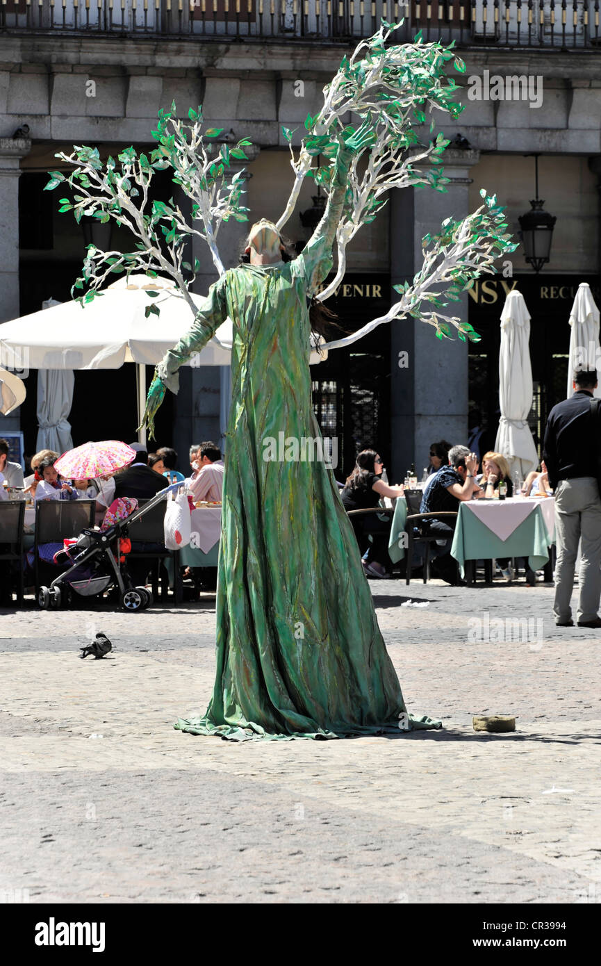 Tree performer, street performer, Plaza Mayor square, Madrid, Spain ...
