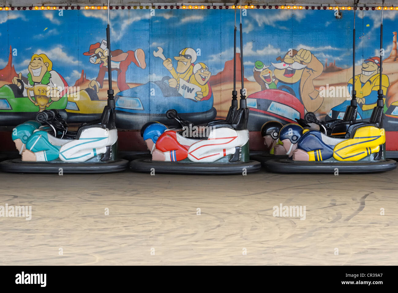 Empty dodgem cars on Blackpool pier during winter season Stock Photo ...