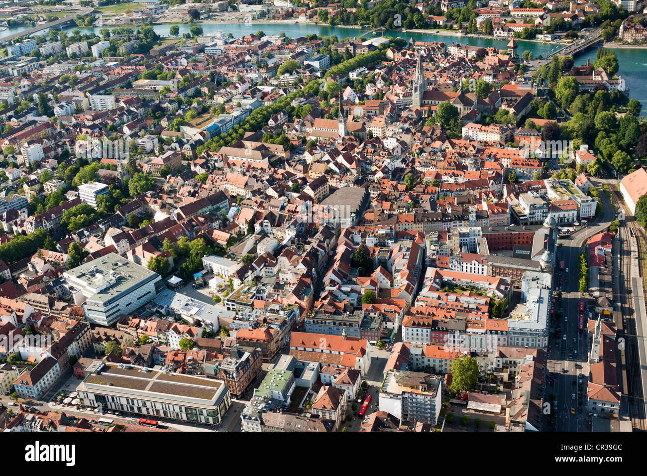 Aerial view, historic town centre of Constance with the Cathedral of ...
