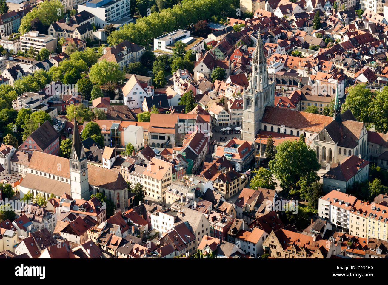 Aerial view, historic town centre of Constance with the Cathedral of ...
