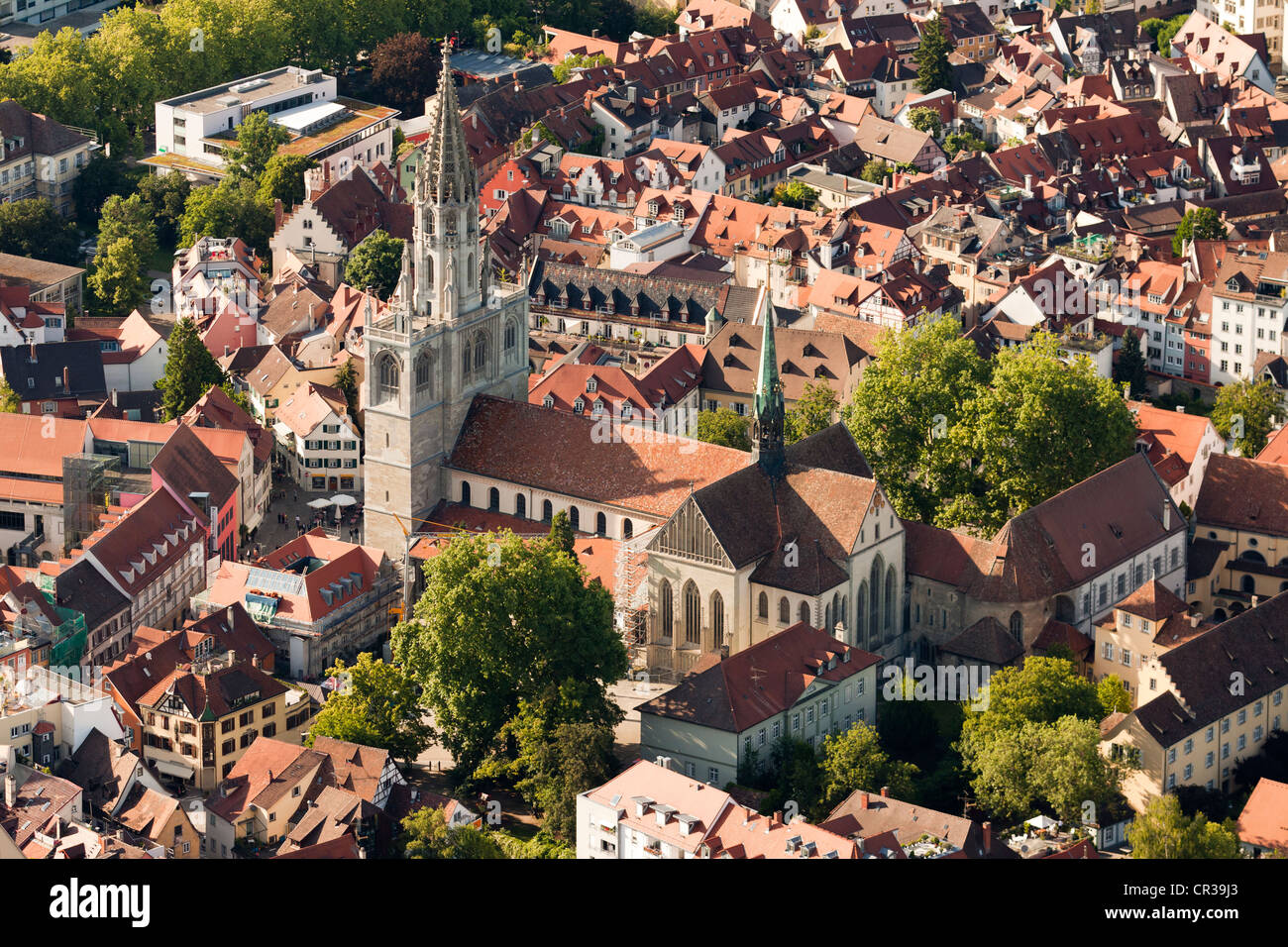 Aerial view, historic town centre of Constance with the Cathedral of ...