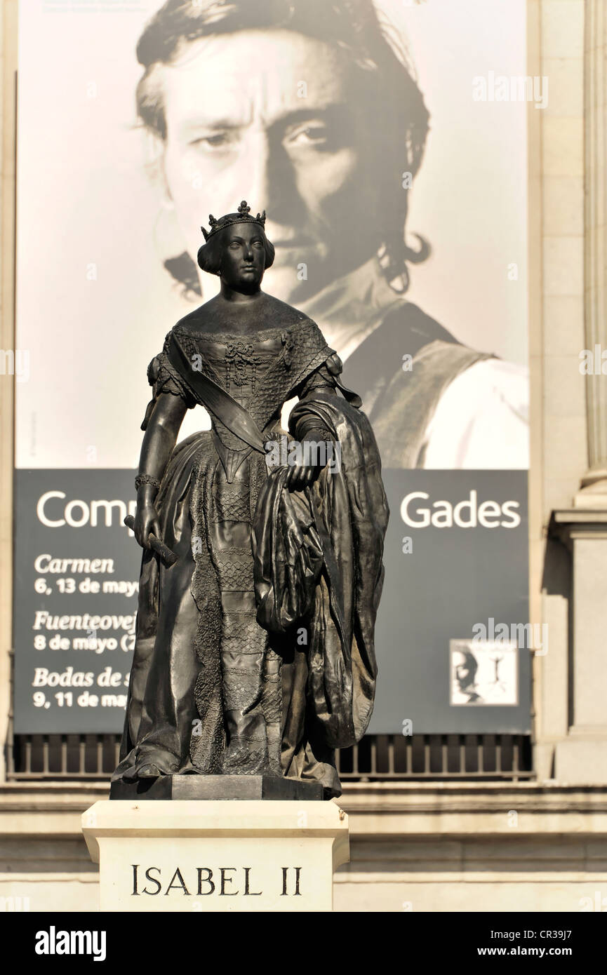 Statue of Isabell II in front of the opera in Madrid, Spain, Europe ...