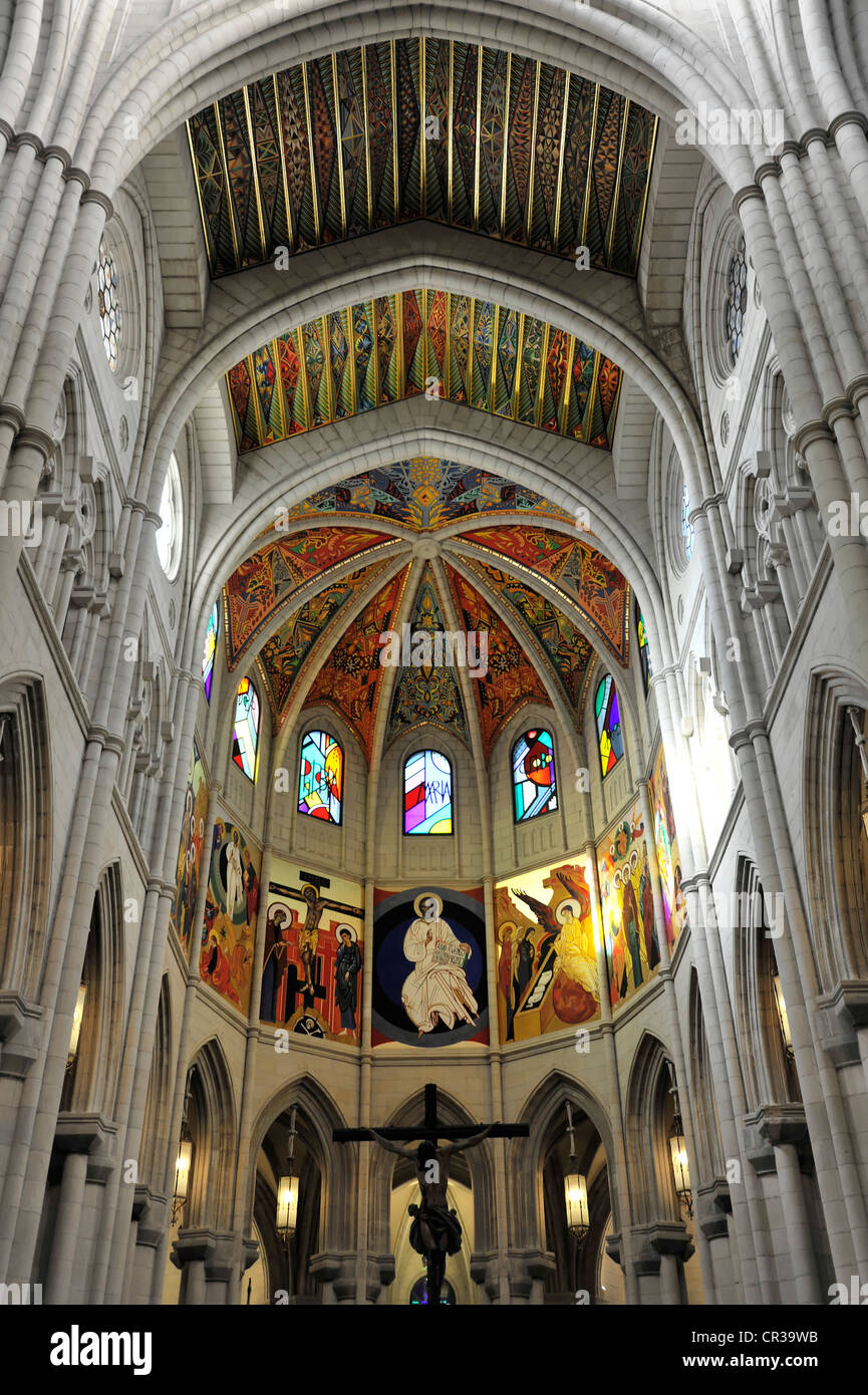 Interior view, cathedral Santa María la Real de La Almudena or Almudena ...