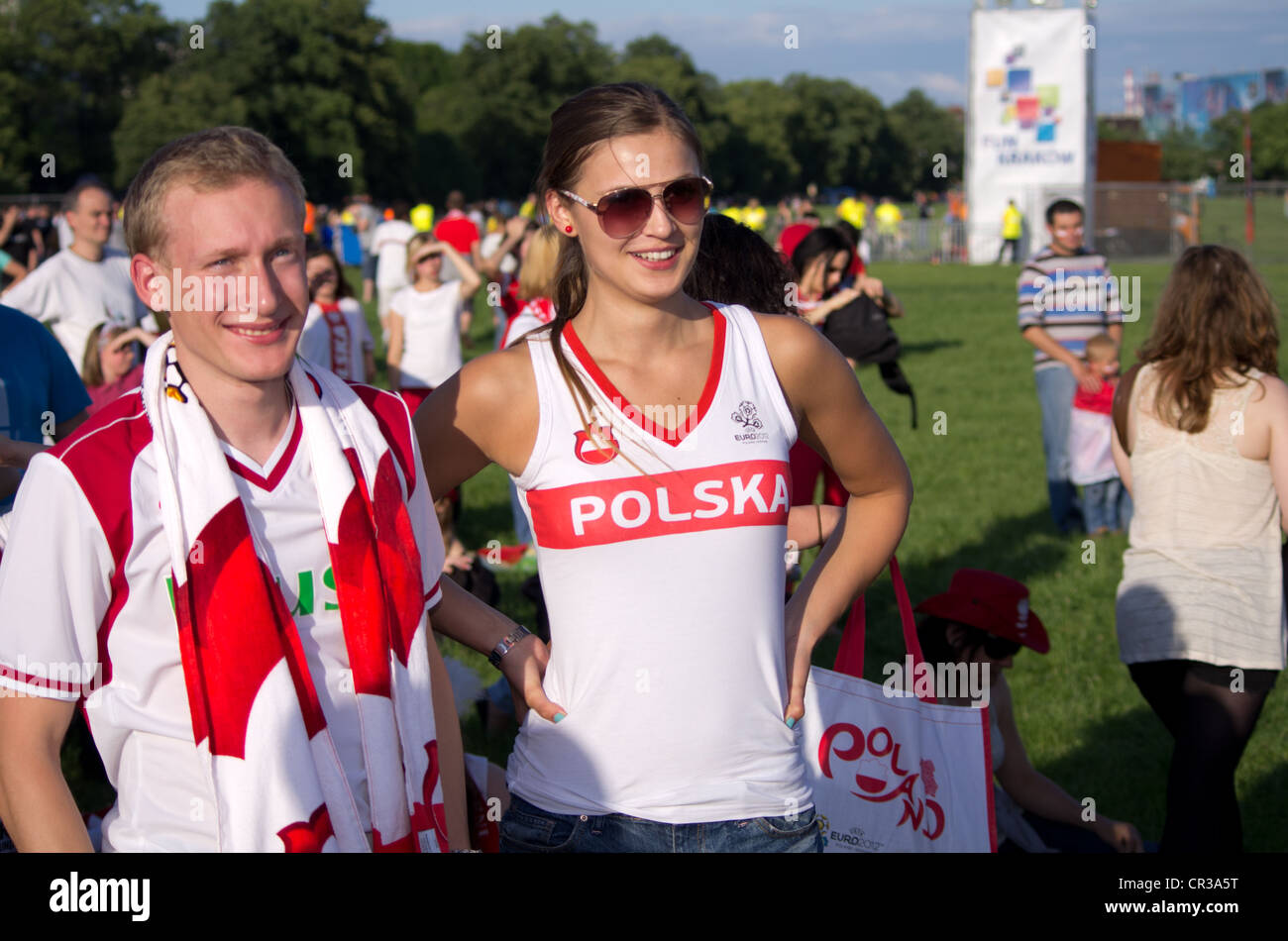 KRAKOW,POLAND -JUNE,8: Polish fans follow their team in the opening ...