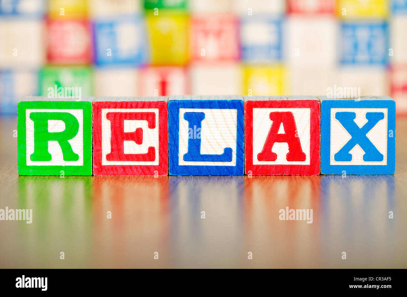 Relax Spelled Out in Alphabet Building Blocks Stock Photo - Alamy