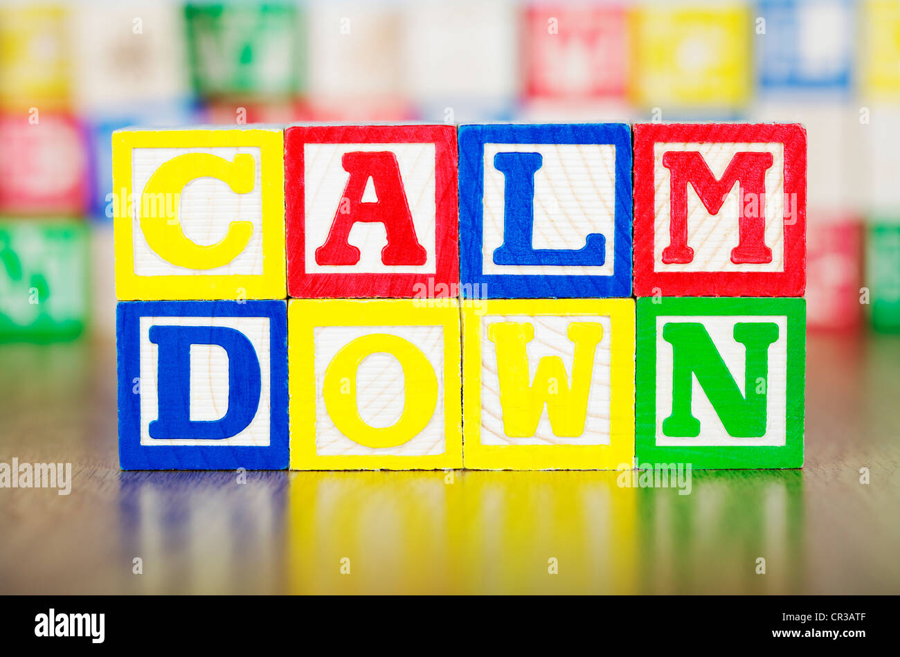 Calm Down Spelled Out in Alphabet Building Blocks Stock Photo - Alamy