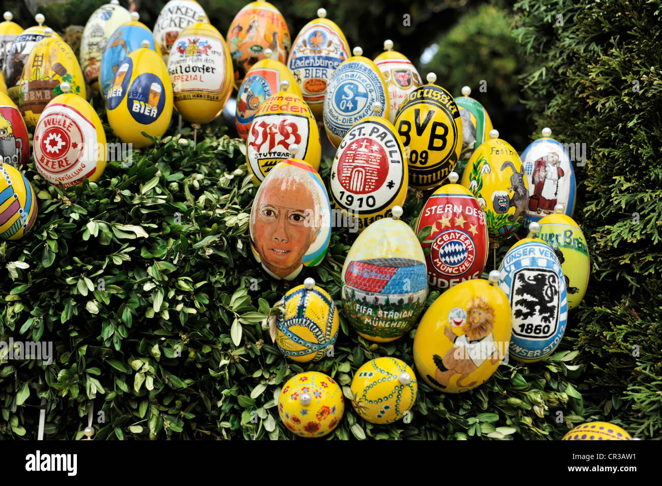 Easter eggs on an easter fountain, Schechingen, Baden-Wuerttemberg ...