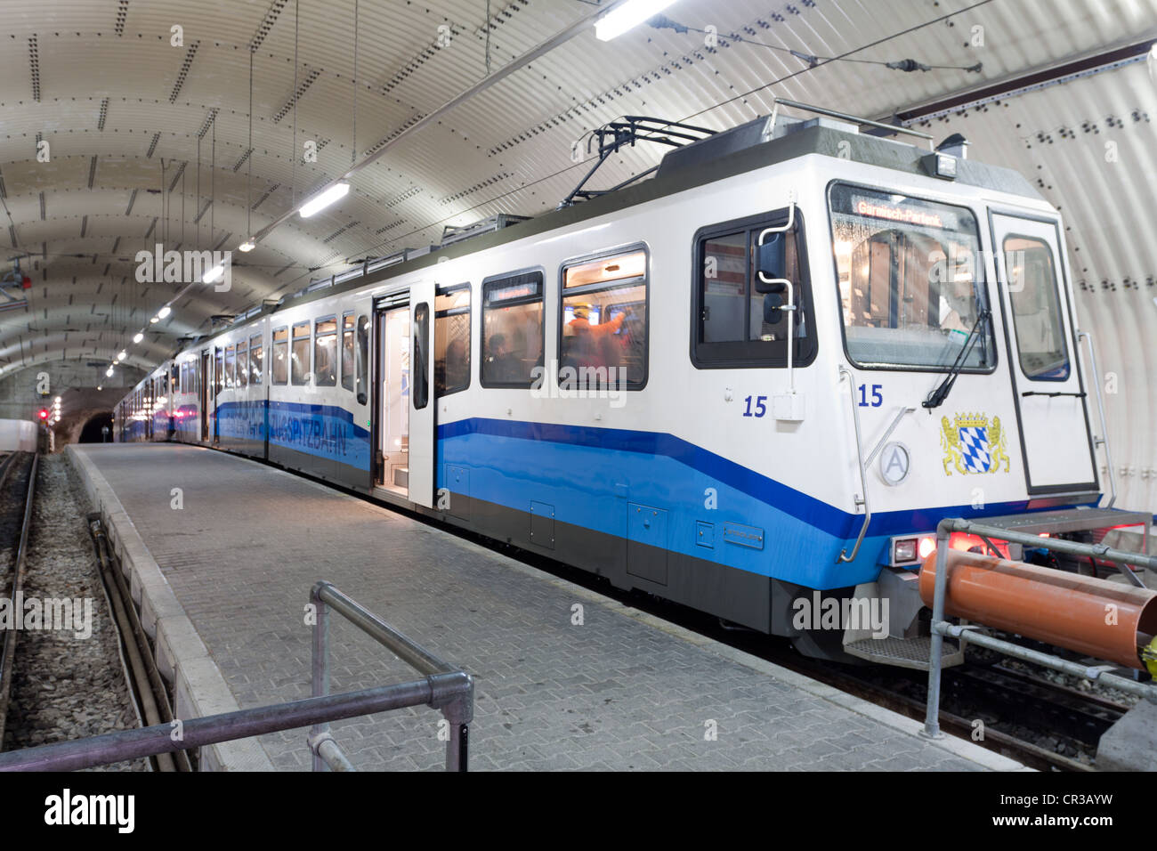 Train of Zugspitzbahn, Mt Zugspitze railway, mountain train station ...