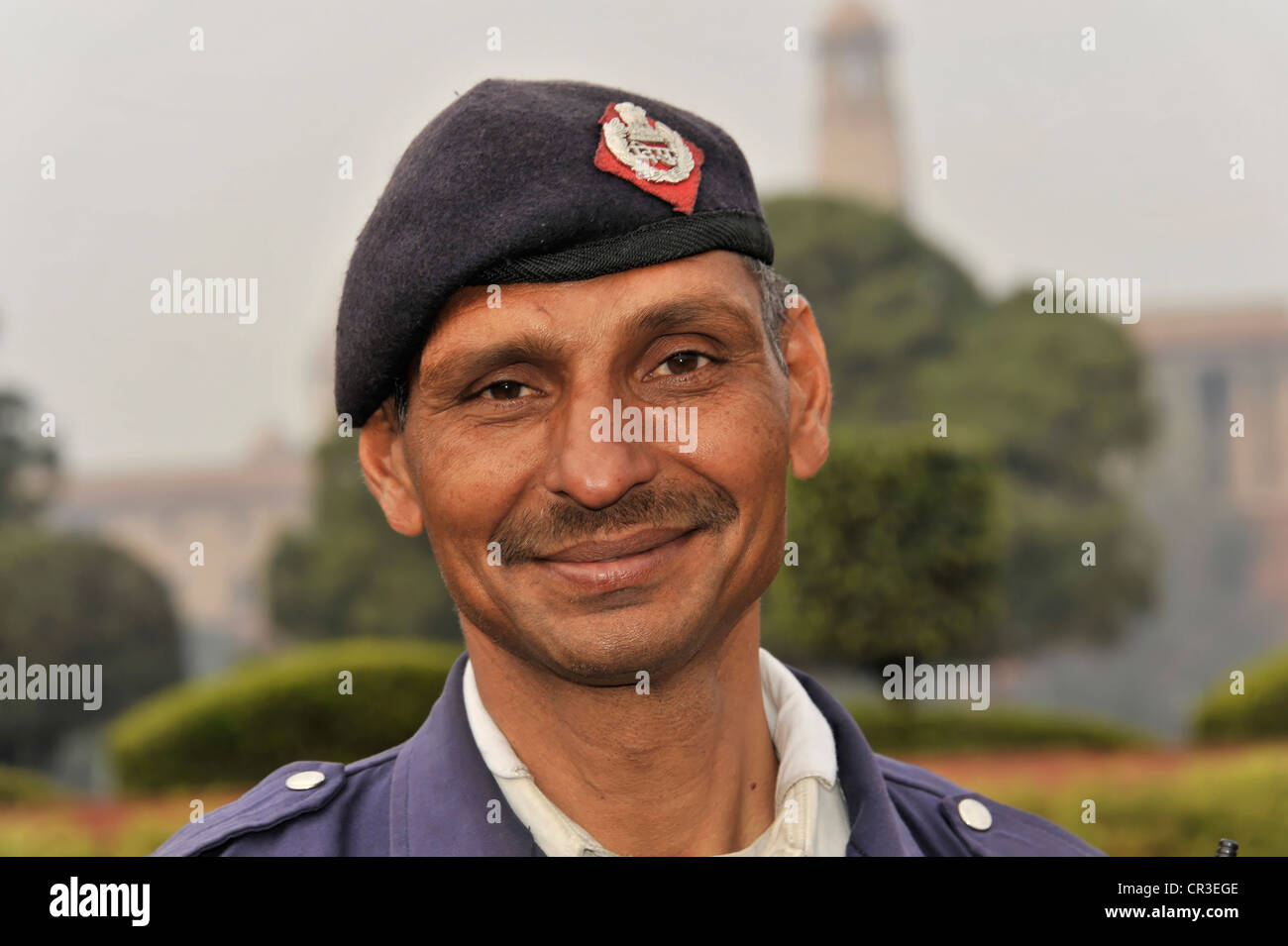 Guard in the government district, Delhi, Uttar Pradesh, North India ...