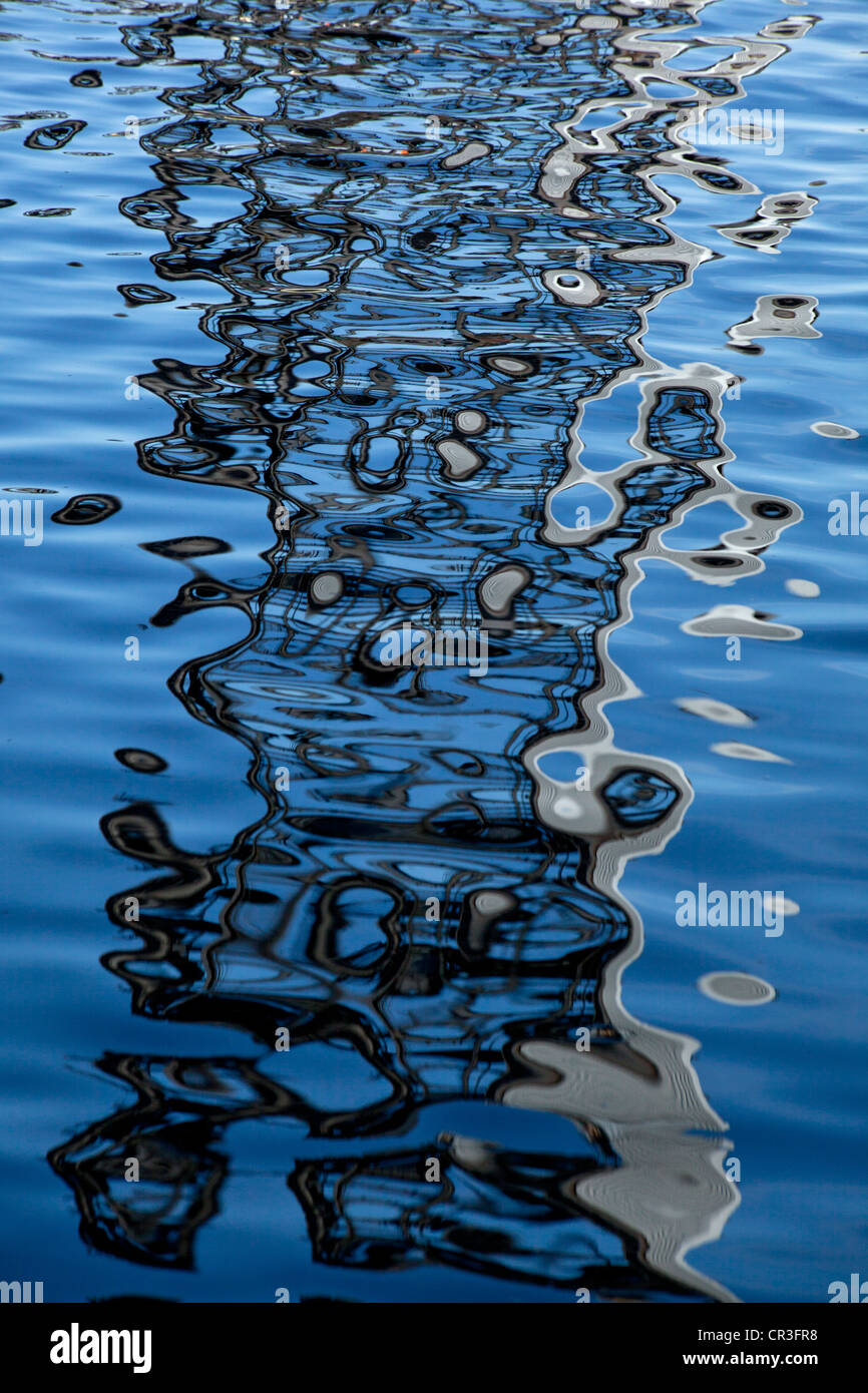 Water reflection, Rethe Lift Bridge, Hamburg, Germany, Europe Stock ...